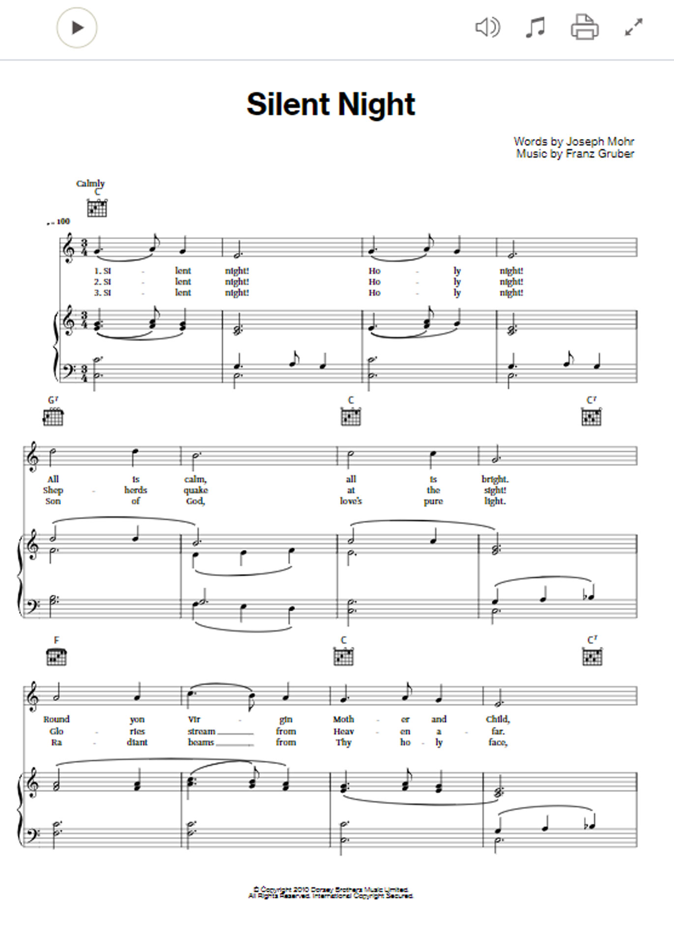 Stille Nacht, Heilige Nacht - einfache Noten für Klavier (PDF)