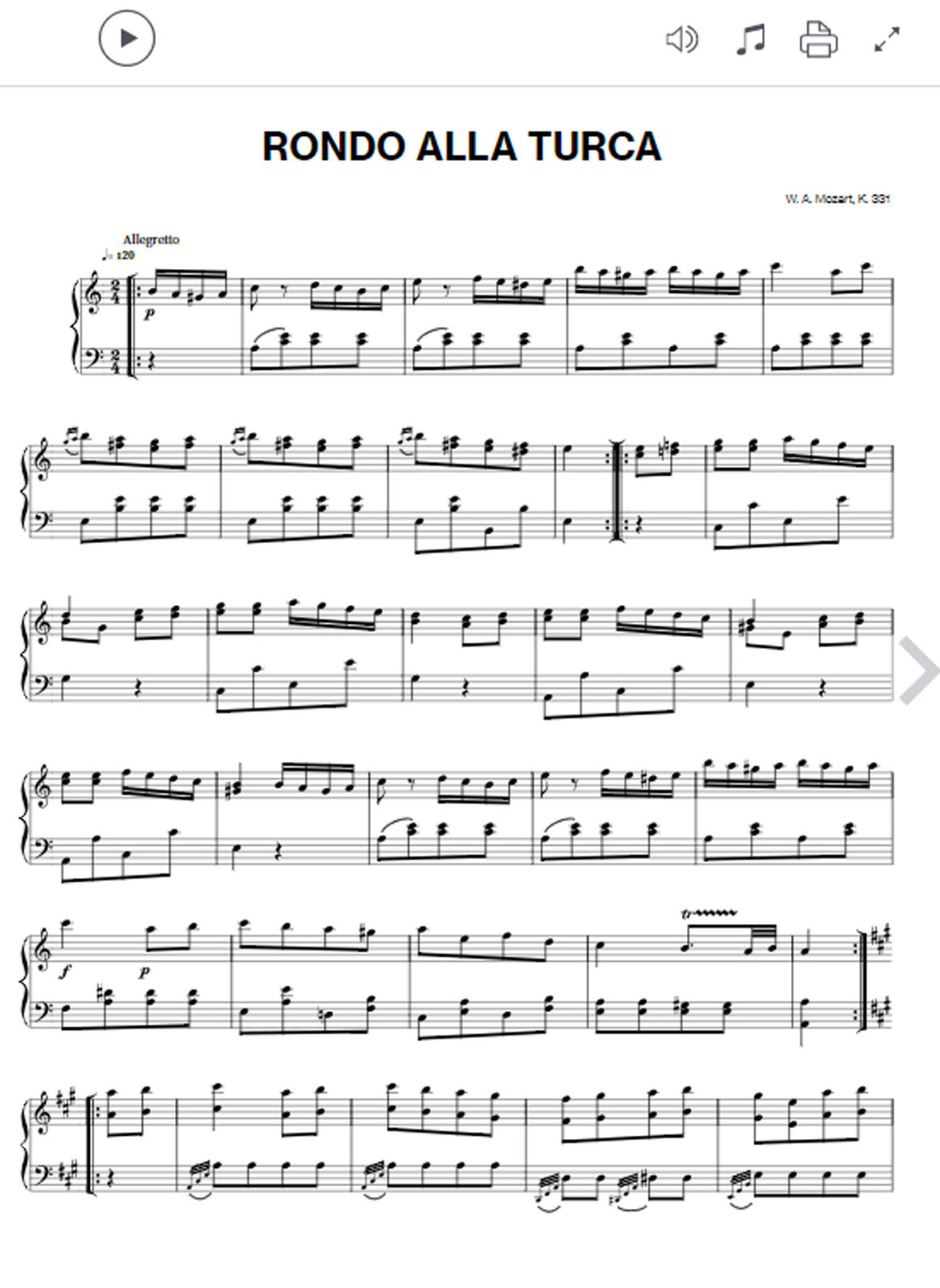 Rondo alla Turca von Mozart: Klaviernoten (PDF) - E-Piano Test