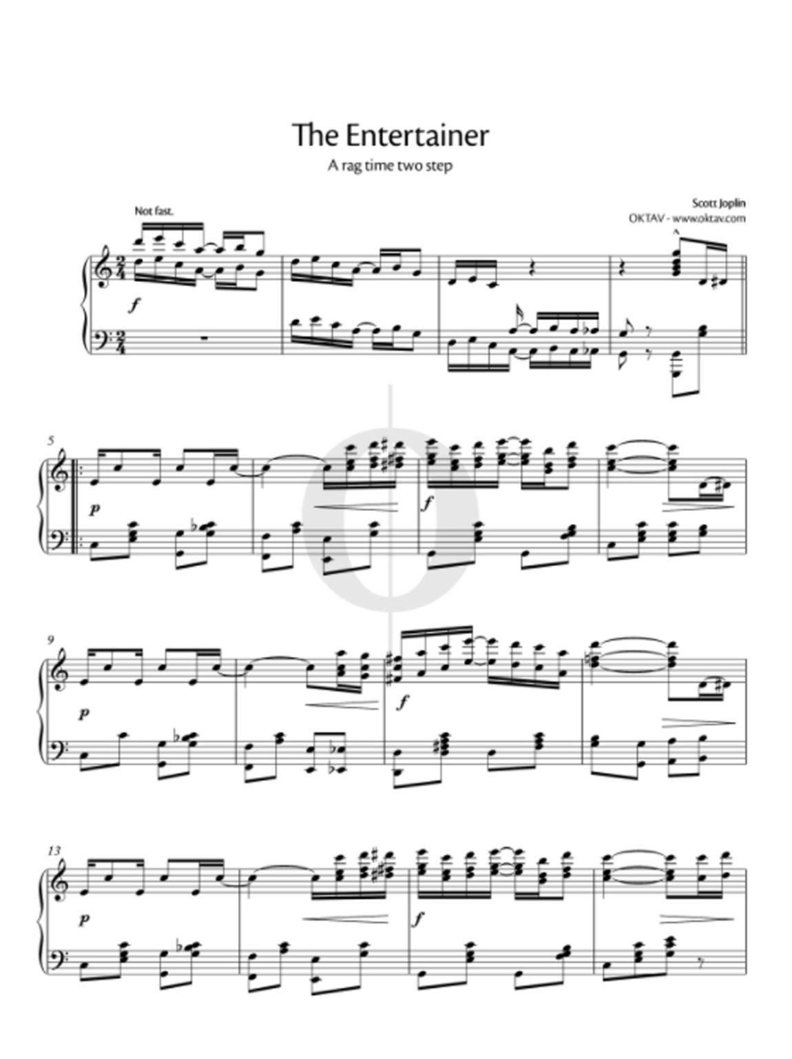 The Entertainer von Scott Joplin: Einfache Noten für Klavier