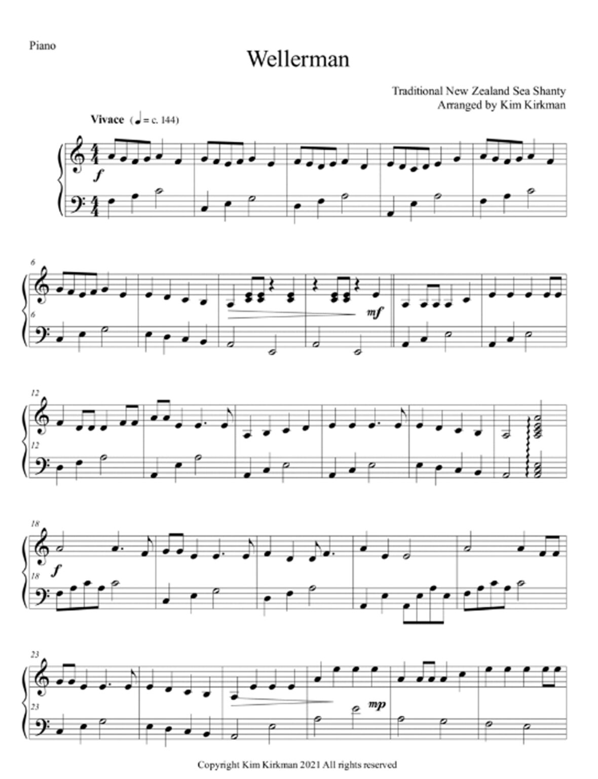 Wellerman: Noten für Klavier - einfache Versionen (PDF)