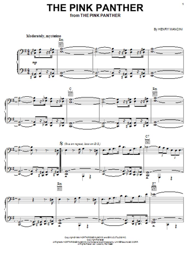 Pink Panther: Noten für Klavier - einfache Versionen (PDF)