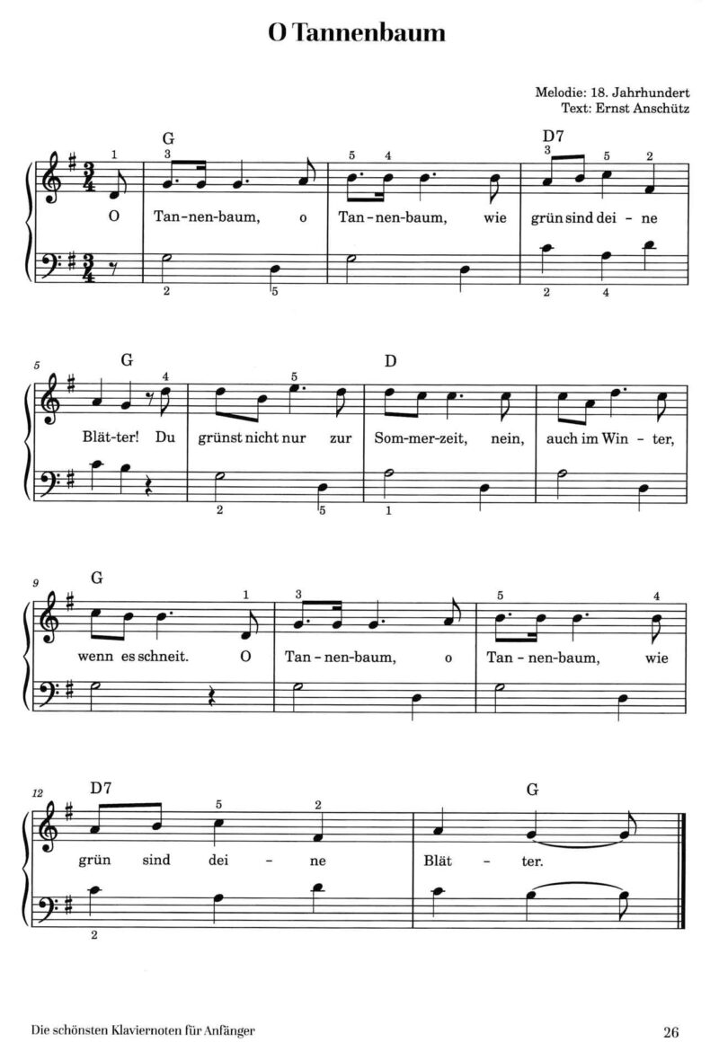O Tannenbaum: So findest du einfache Noten fürs Klavier (PDF)