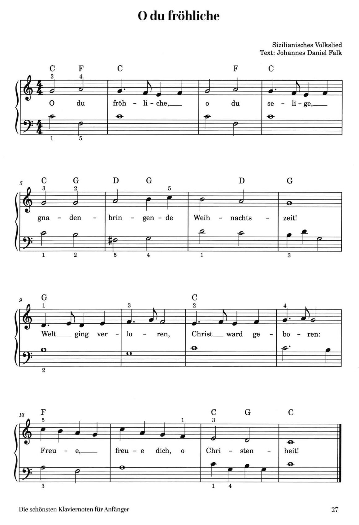 O du fröhliche: So findest du einfache Noten fürs Klavier (PDF)
