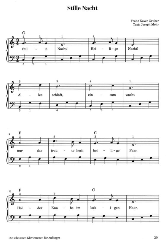 Stille Nacht, Heilige Nacht - einfache Noten für Klavier (PDF)