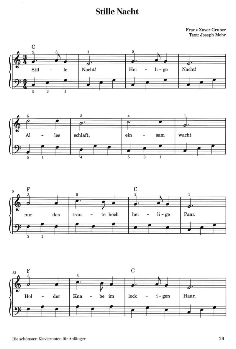 Stille Nacht, Heilige Nacht - einfache Noten für Klavier (PDF)