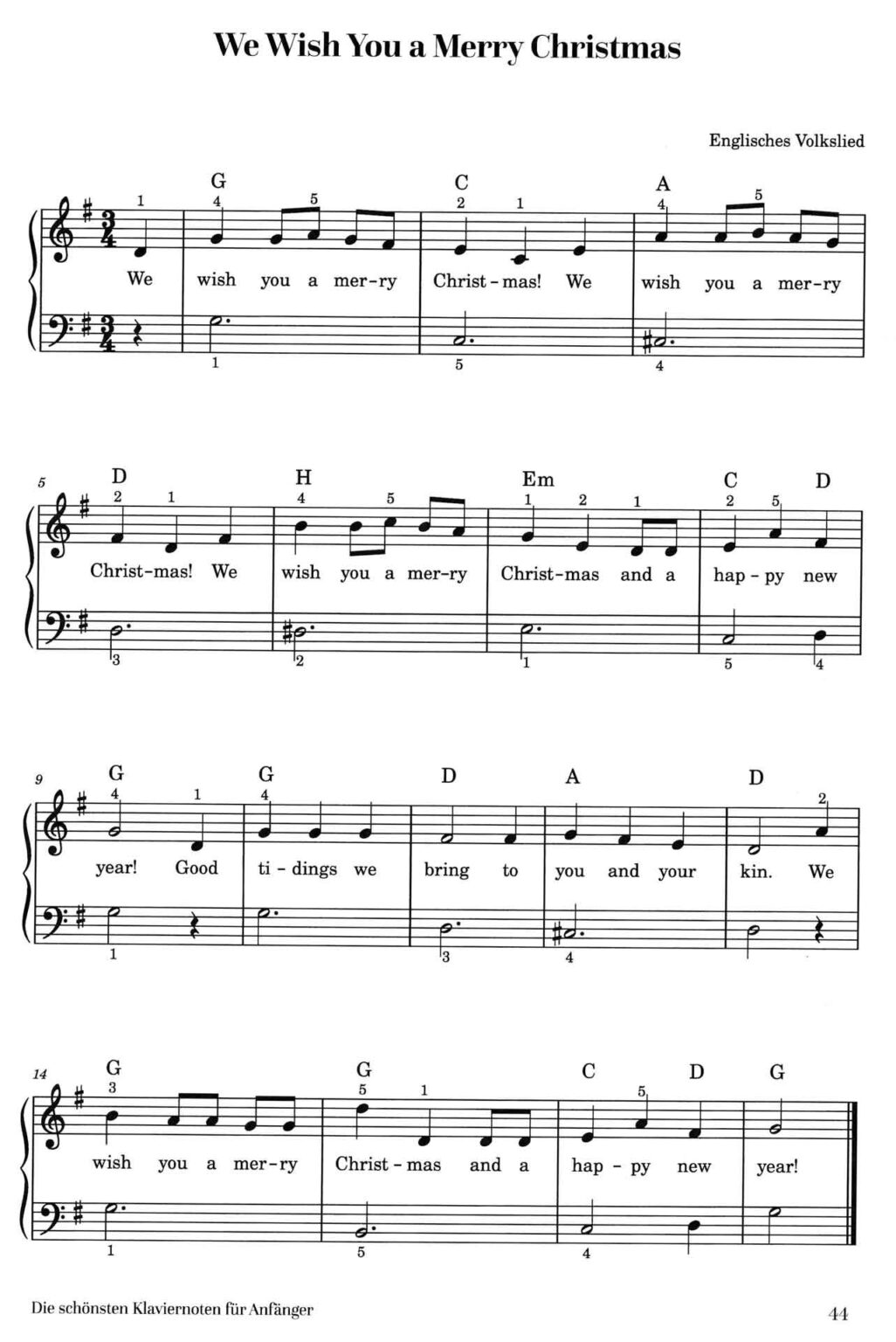 We Wish You A Merry Christmas - Einfache Noten für Klavier (PDF)