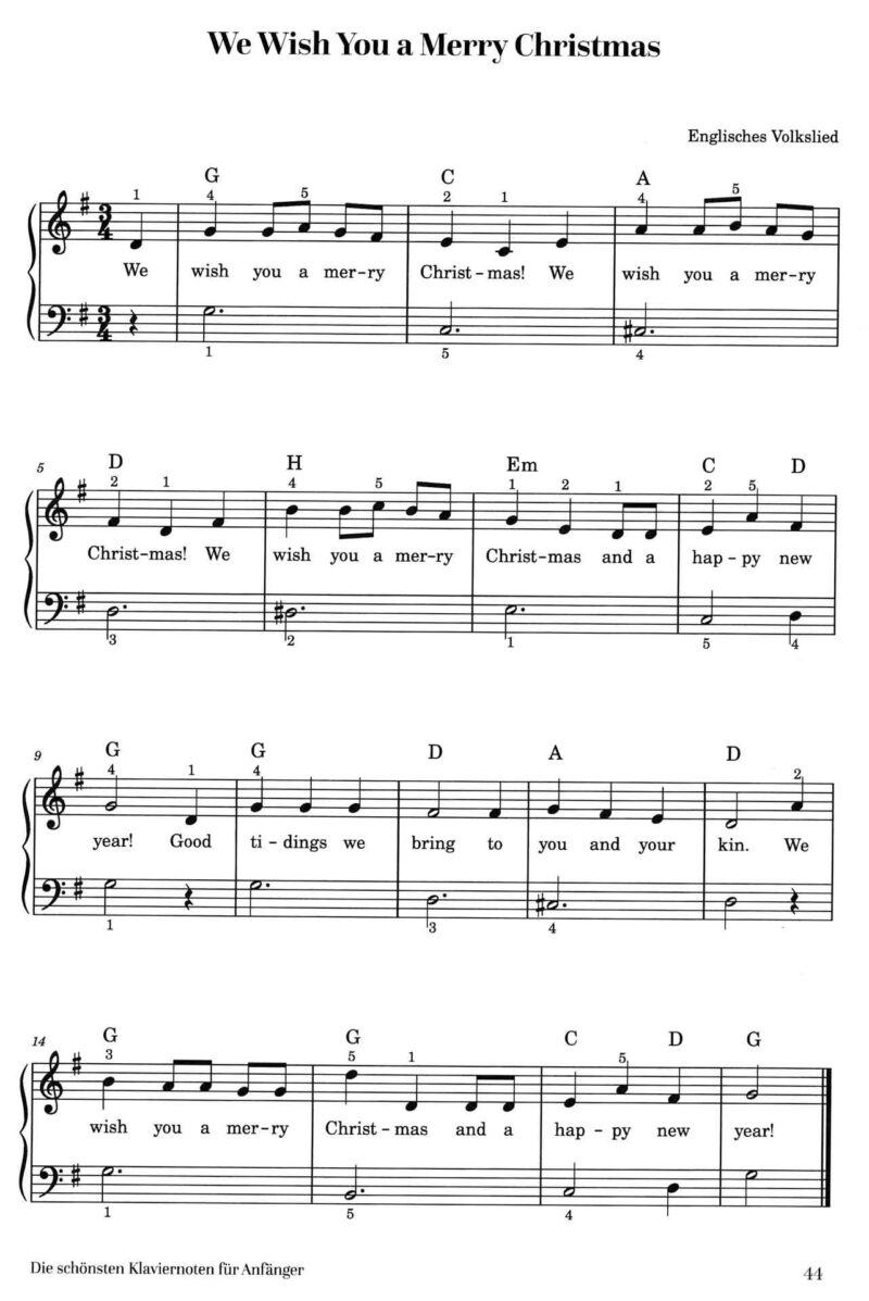 We Wish You A Merry Christmas - Einfache Noten für Klavier (PDF)