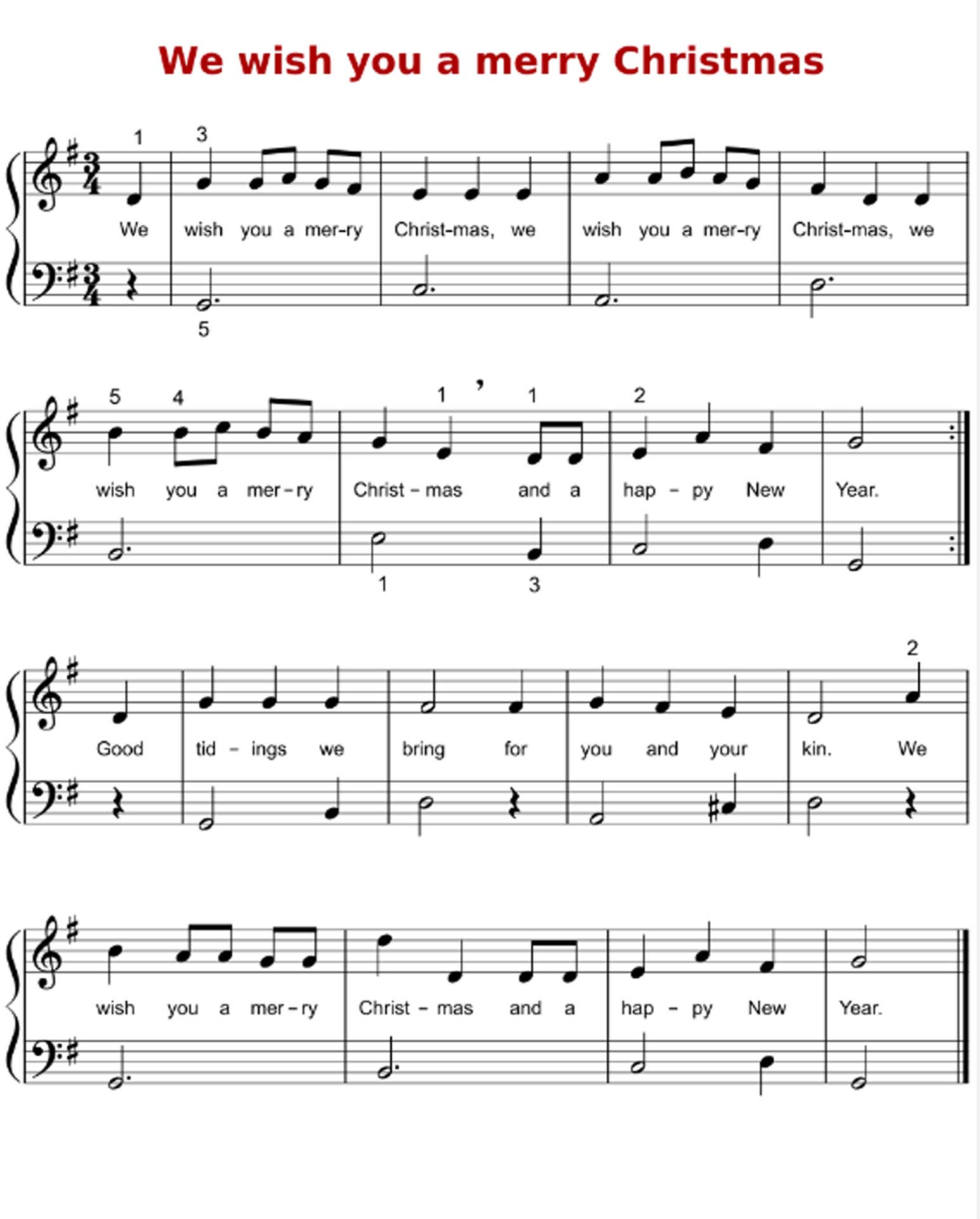 We Wish You A Merry Christmas - Einfache Noten für Klavier (PDF)