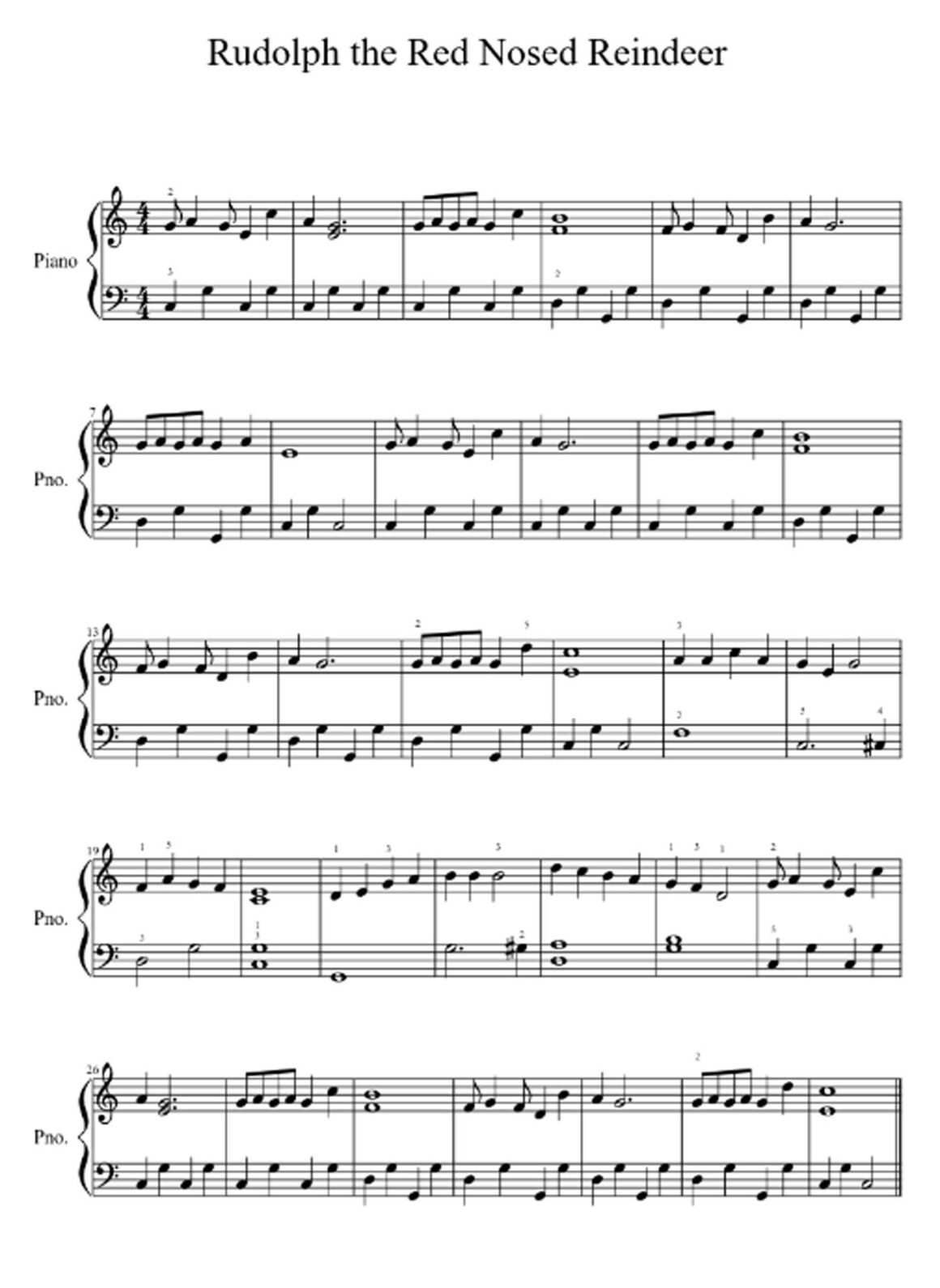 Rudolph The Red-Nosed Reindeer - Einfache Noten für Klavier
