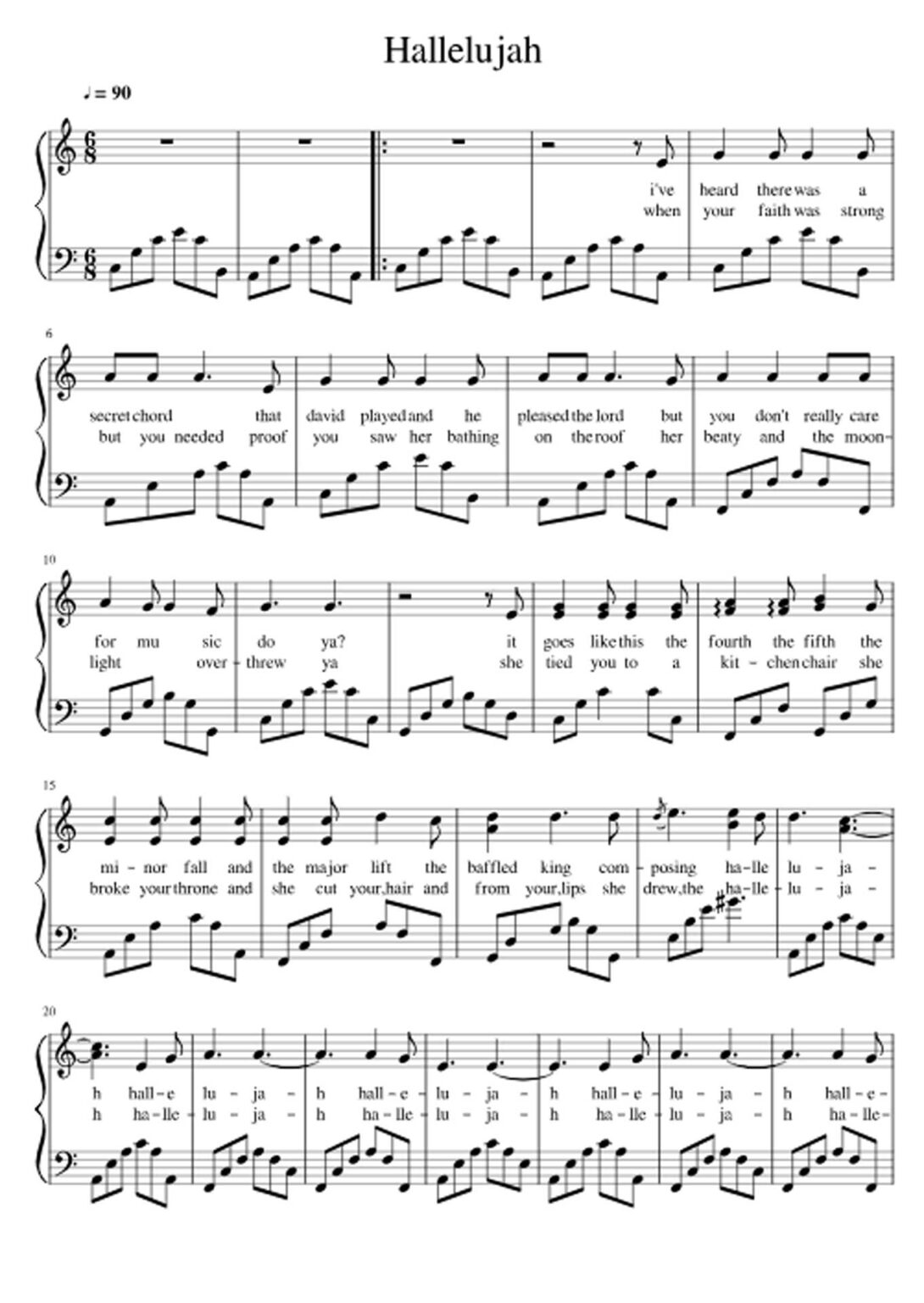 Elegantes Hallelujah Text Und Noten Kostenlos Fotos