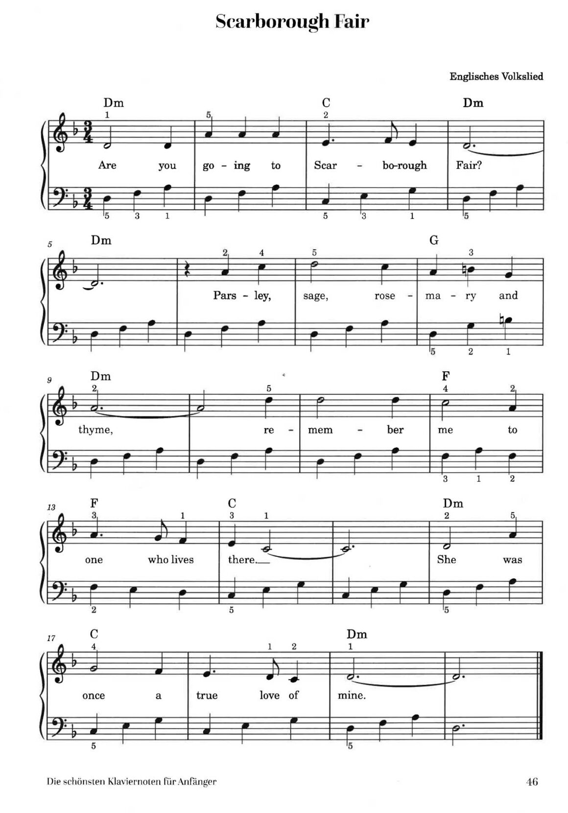 Scarborough Fair – Noten Klavier kostenlos als PDF